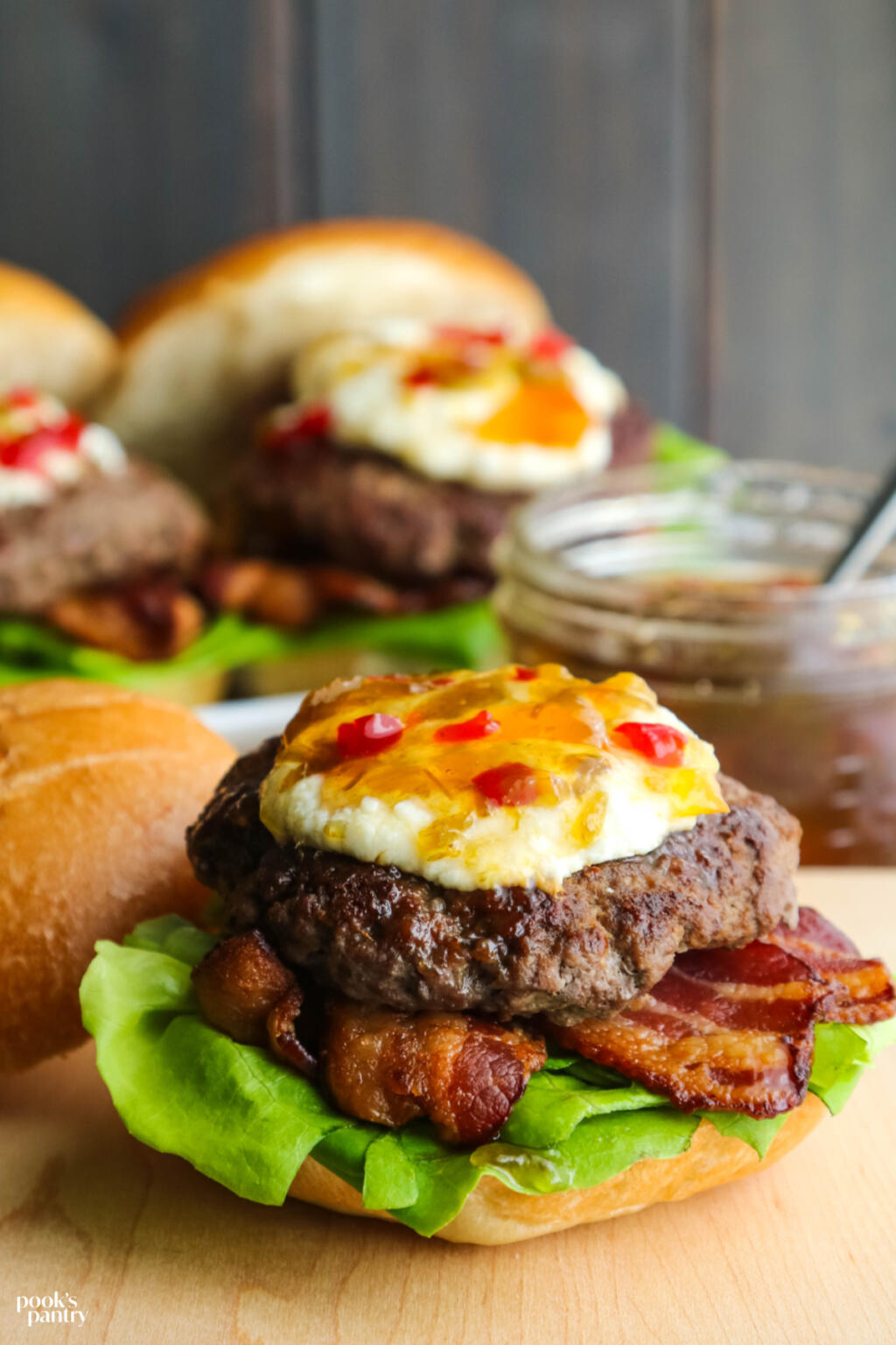 Bacon Goat Cheese Burger with Pepper Jam - Pook's Pantry Recipe Blog